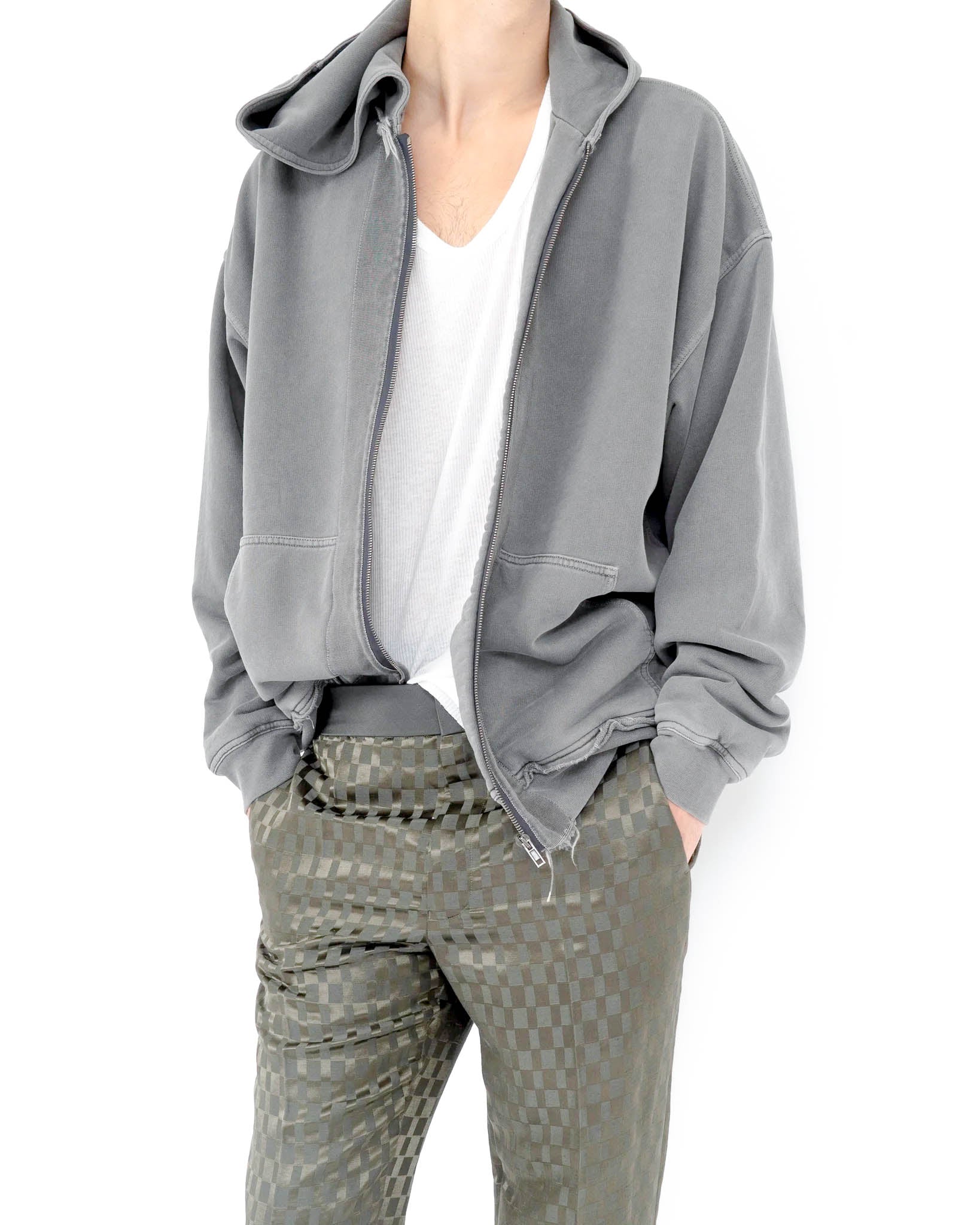 FW14 Washed Grey Double Layer Zip-Up Grey – Backyardarchive